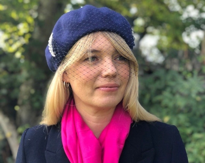 Navy Beret With Optional Veil and Accessories - Etsy