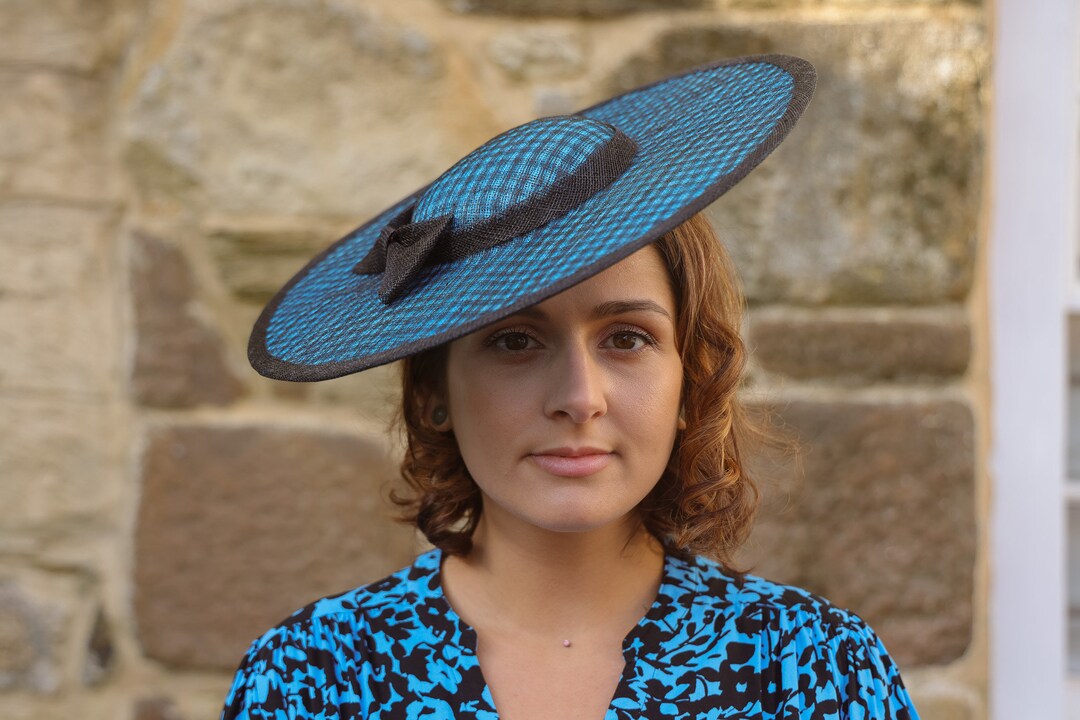 Modern Boater Hat in Turquoise and Black 'allegra' - Etsy