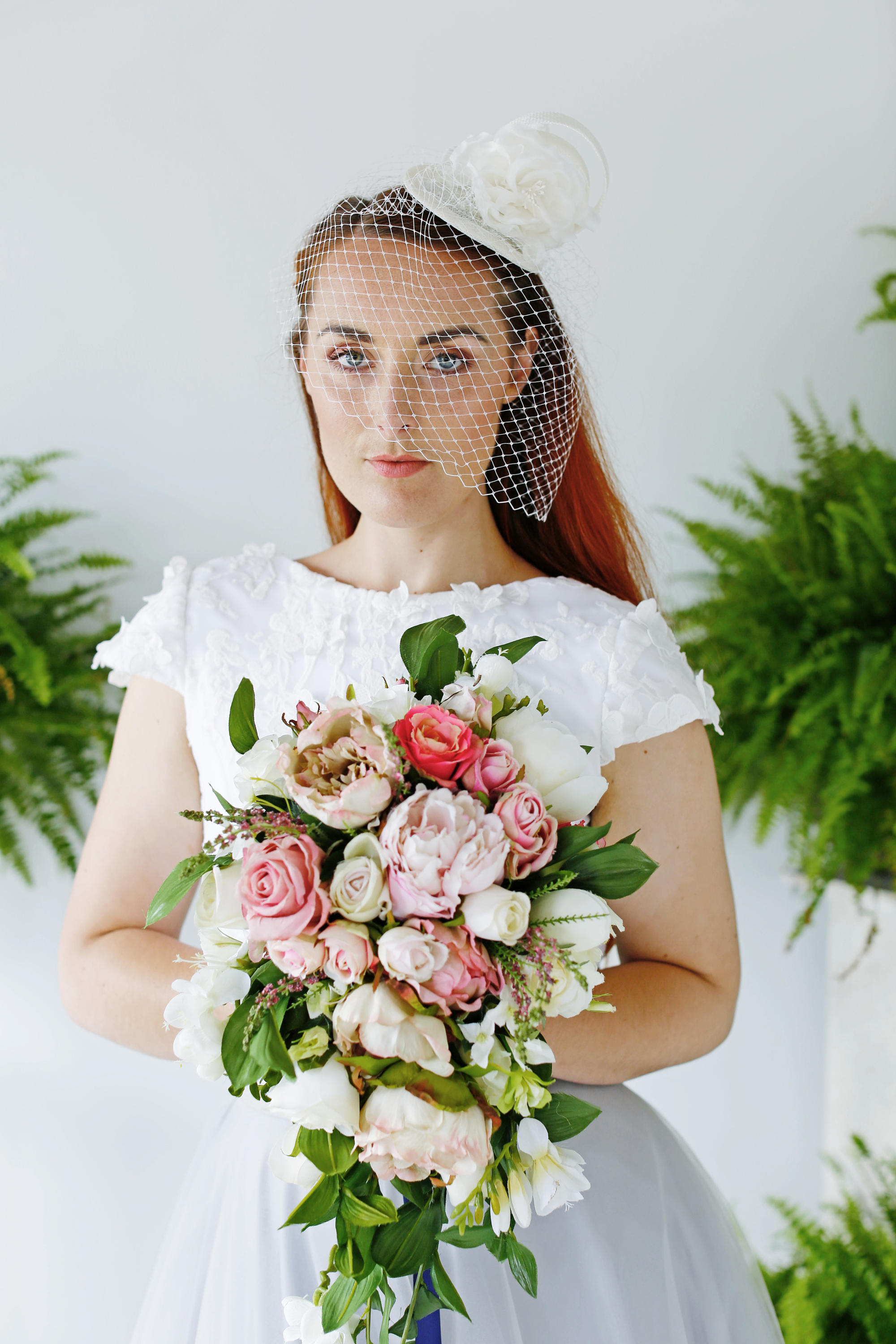 So simple veiled wedding headpiece with ivory flower and bird | Etsy
