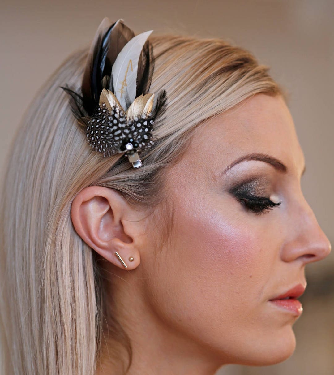 Black & Gold Feather Hair Clip With Swarovski Crystals - Etsy