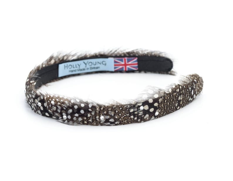 Black & White Spotty Feather Hair Band - Hand Made Using Natural Guinea ...