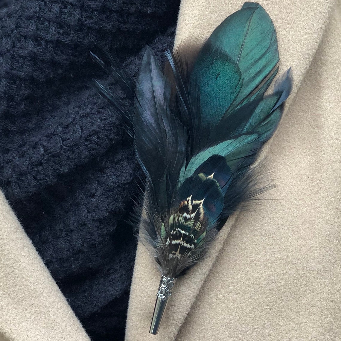 Black Feather Corsage Pin brooch 'Nightshade' | Etsy