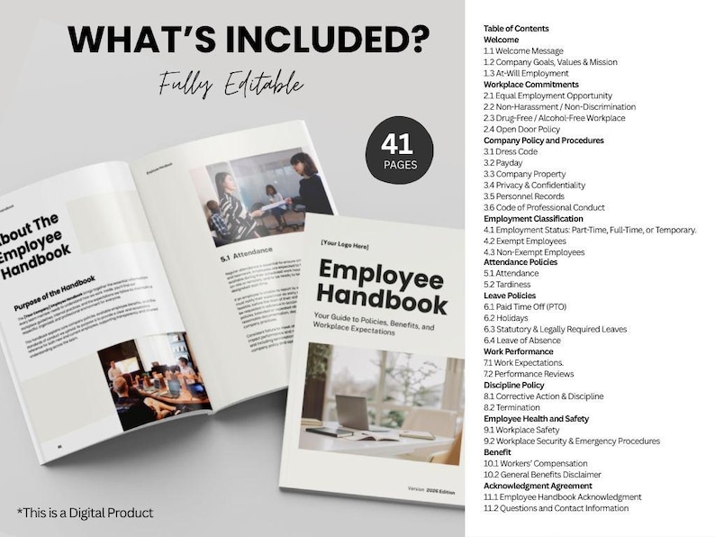 Editable Employee Handbook Template (canva, PDF, Word) for Small ...
