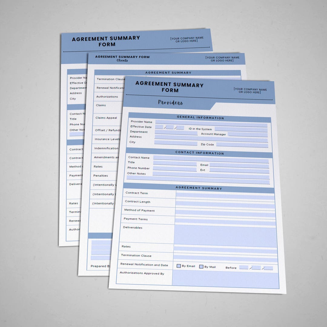 Contract Summary Template, Editable Vendor and Client Agreement ...