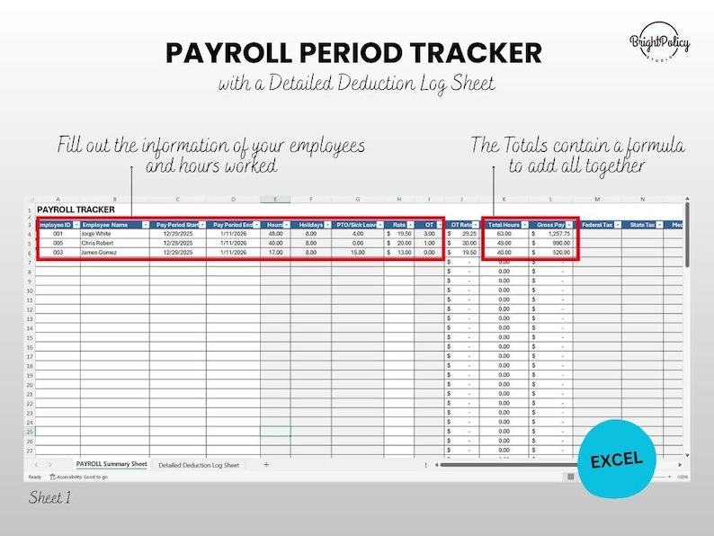 Payroll Tracker Excel Template, Automated Calculator With Employee Pay ...
