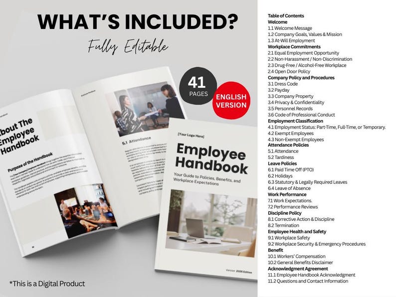 Editable Employee Handbook Bundle | English & Spanish HR Policy Manual ...