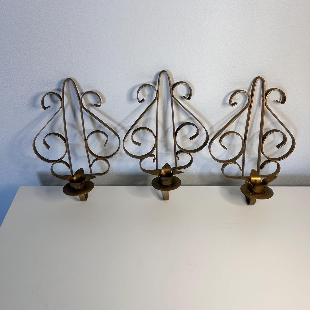 Brass Scroll Wall Sconces - Set of 3 - Etsy