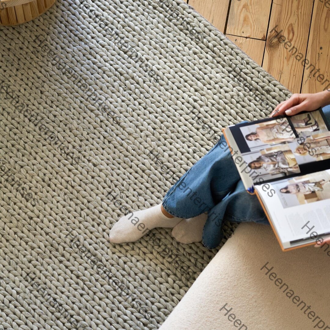 Handwoven Chunky Wool Rug: Thick Loop Pile, Custom Size - Etsy