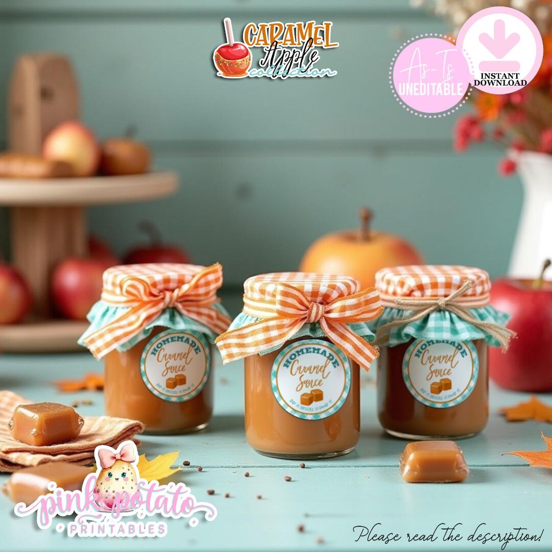Caramel Apple Bar-homemade Caramel Sauce Labels-tags-carmel Apples-fall ...