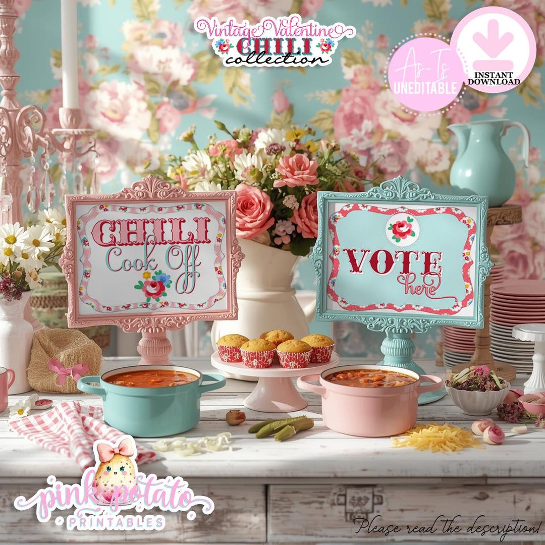Vintage Valentine Chili Bar-5x7 Chili Bar Signs-party Printables-chili ...