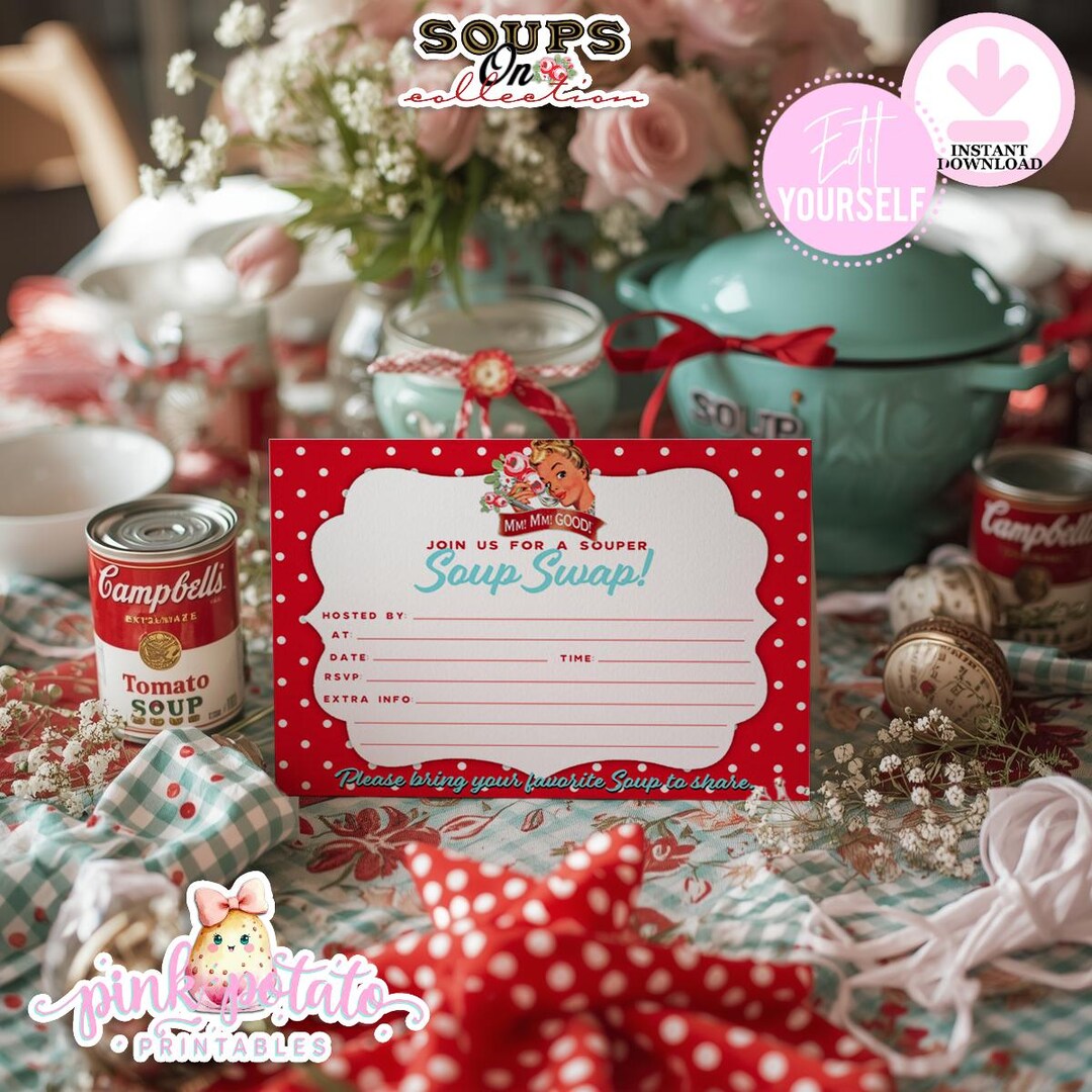 Soups On-soup Swap-fill-in Invitation-3 Different Styles-soup Exchange ...