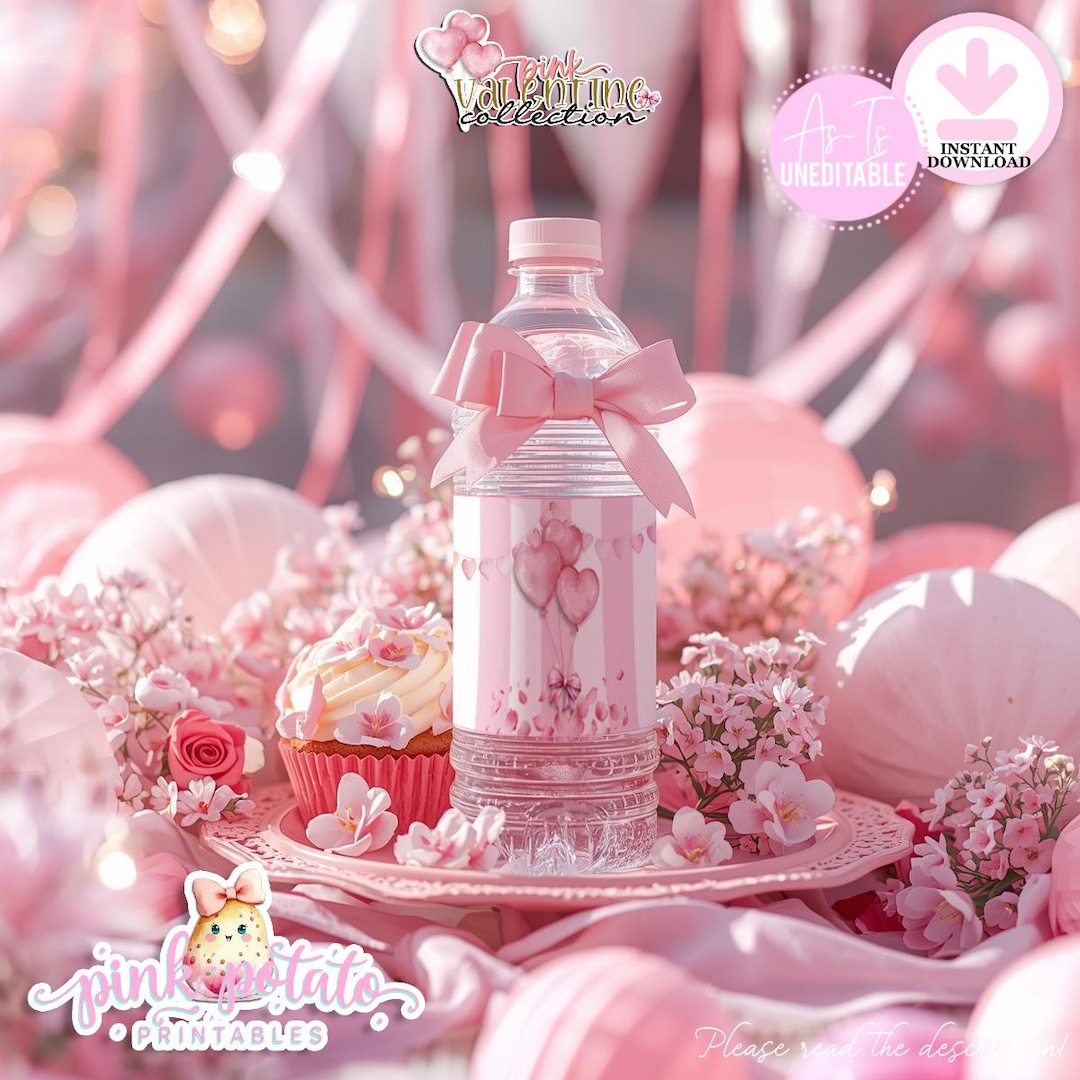 Pink Valentine-water Bottle Labels-valentine's Day-party Printables ...