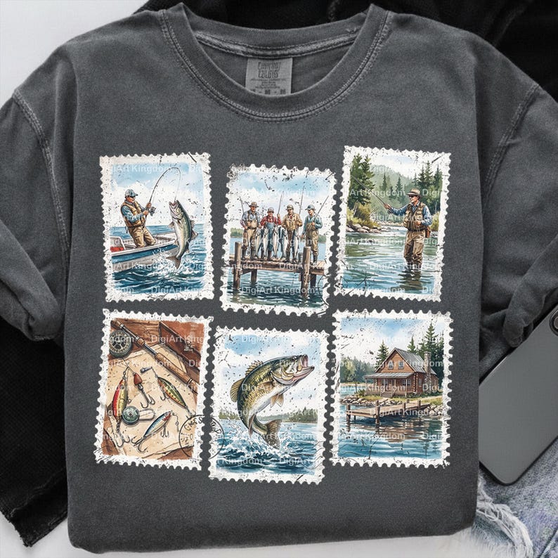Vintage Fishing Stamp Set, Retro Angler Art (PNG Digital Download) - Etsy