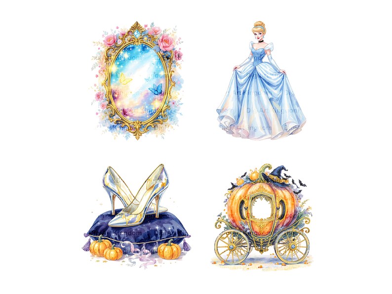 17 Cinderella Halloween Clipart Bundle, Watercolor Cinderella ...