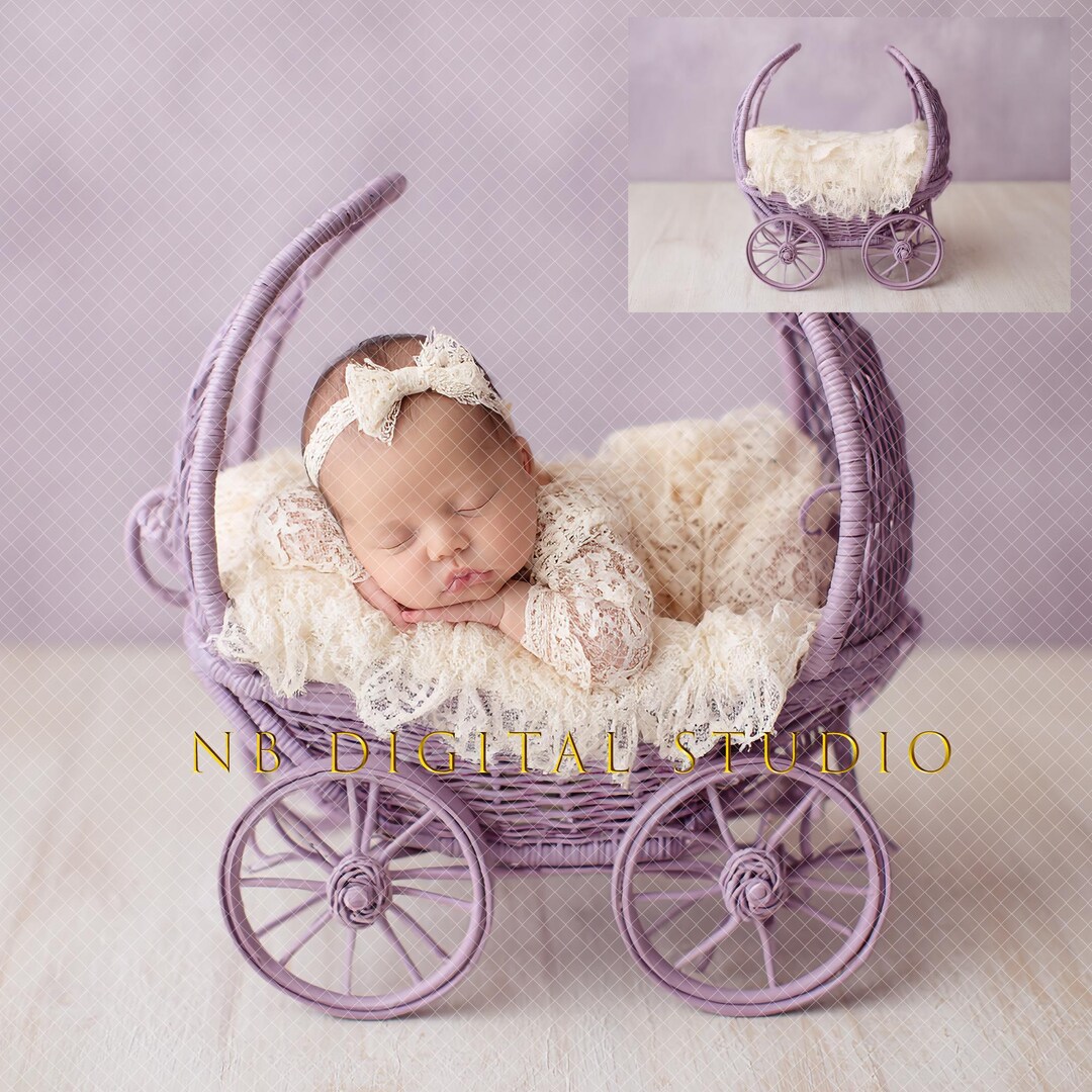 Newborn Digital Backdrop Wicker Stroller | Lavender Purple | Baby Girl ...