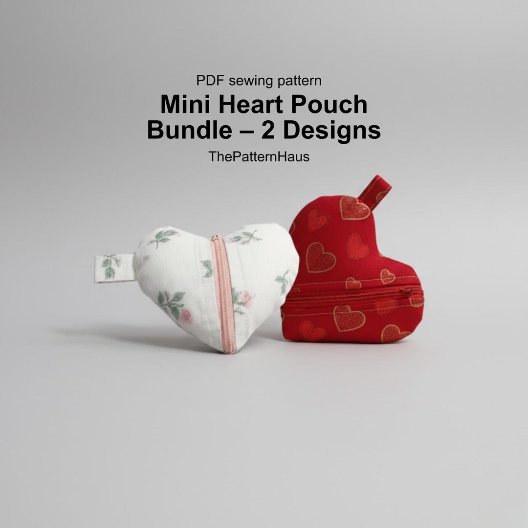 Mini Heart Pouch Sewing Pattern PDF: Two Designs | DIY How to Sew ...