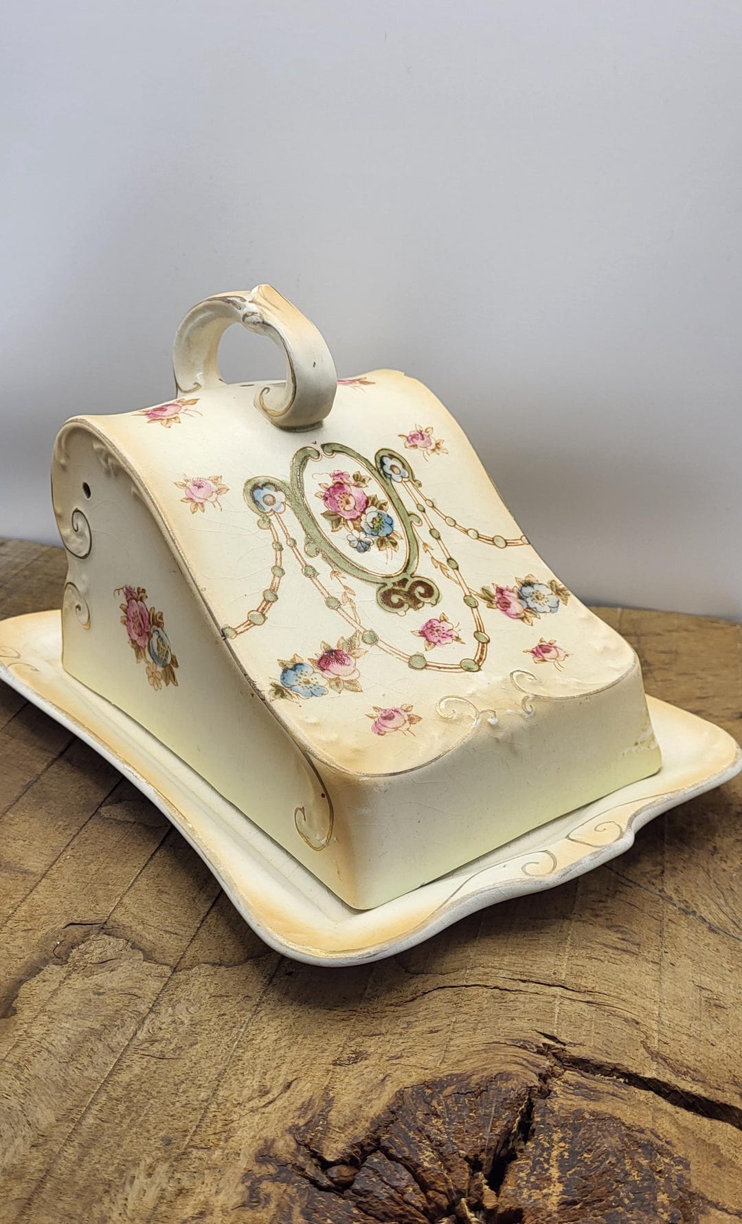 Antique Rare Crown Devon Butter Dish/ Cheese Dish "etna" C.1900 ...