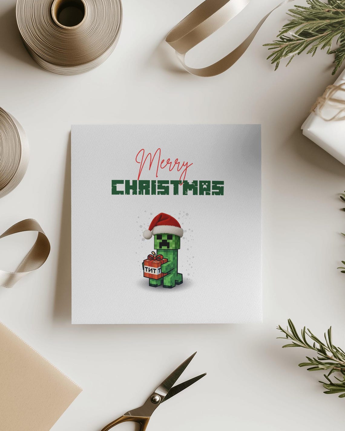 Pixel Creeper Christmas Card PDF | Printable Gaming Holiday Greeting - Etsy