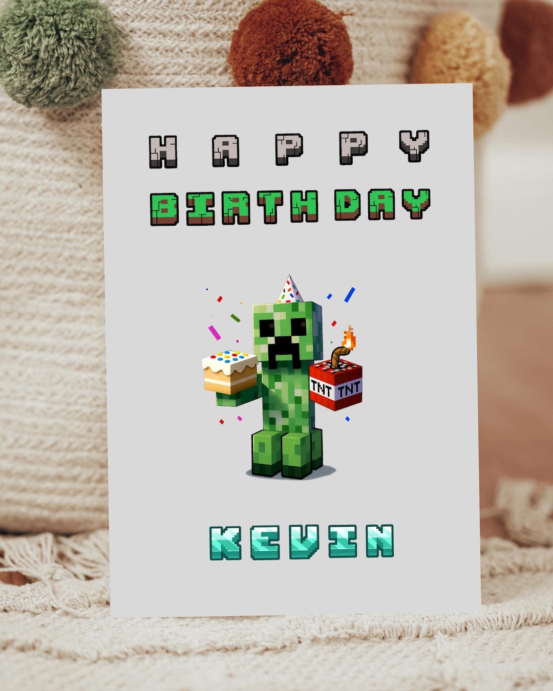 Personalized Pixel Green Monster Birthday Card PDF Digital Download - Etsy