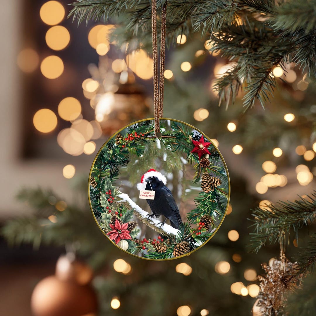 Festive Santa Crow Christmas Wreath PNG Digital Download | Ornament ...