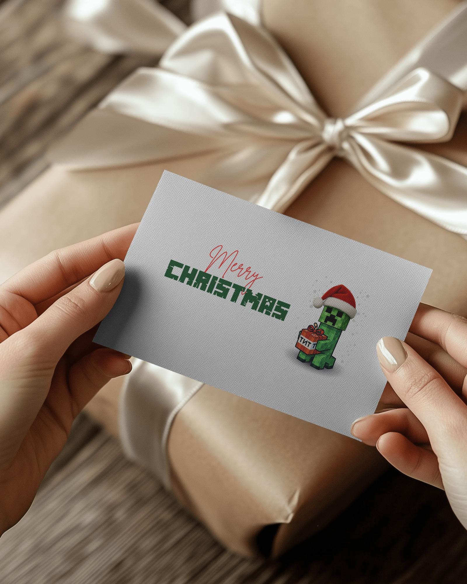 Pixel Creeper Christmas Card PDF | Printable Gaming Holiday Greeting - Etsy