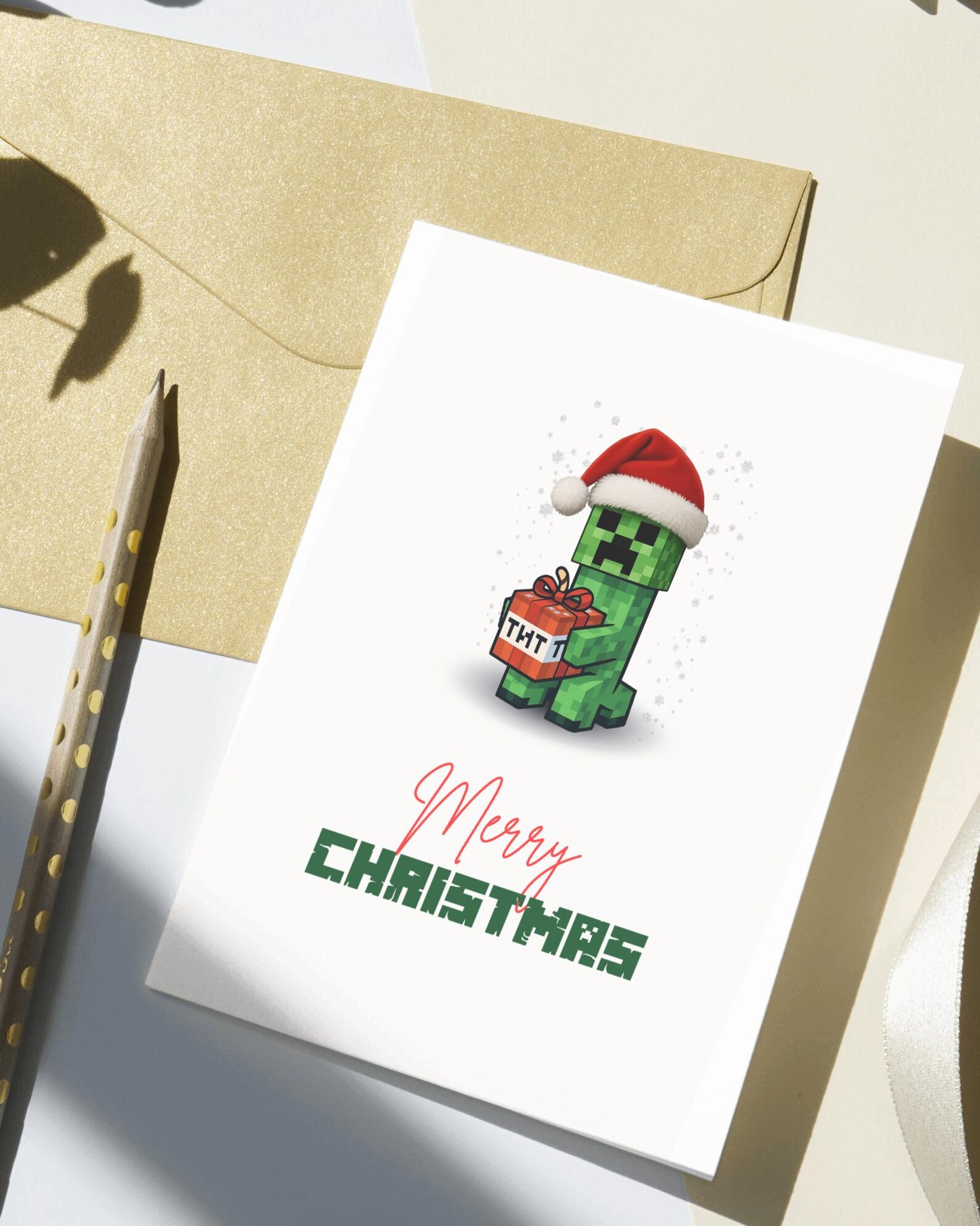 Pixel Creeper Christmas Card PDF | Printable Gaming Holiday Greeting - Etsy