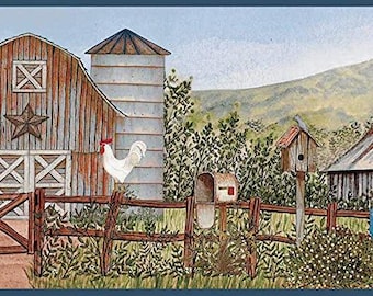 Clarksville Blue Farm Wallpaper Border 3119-13572b Sch13572b - Etsy