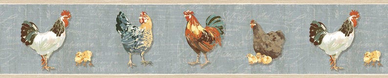 Bailey Rooster & Script Wallpaper Border Ctr63112b - Etsy