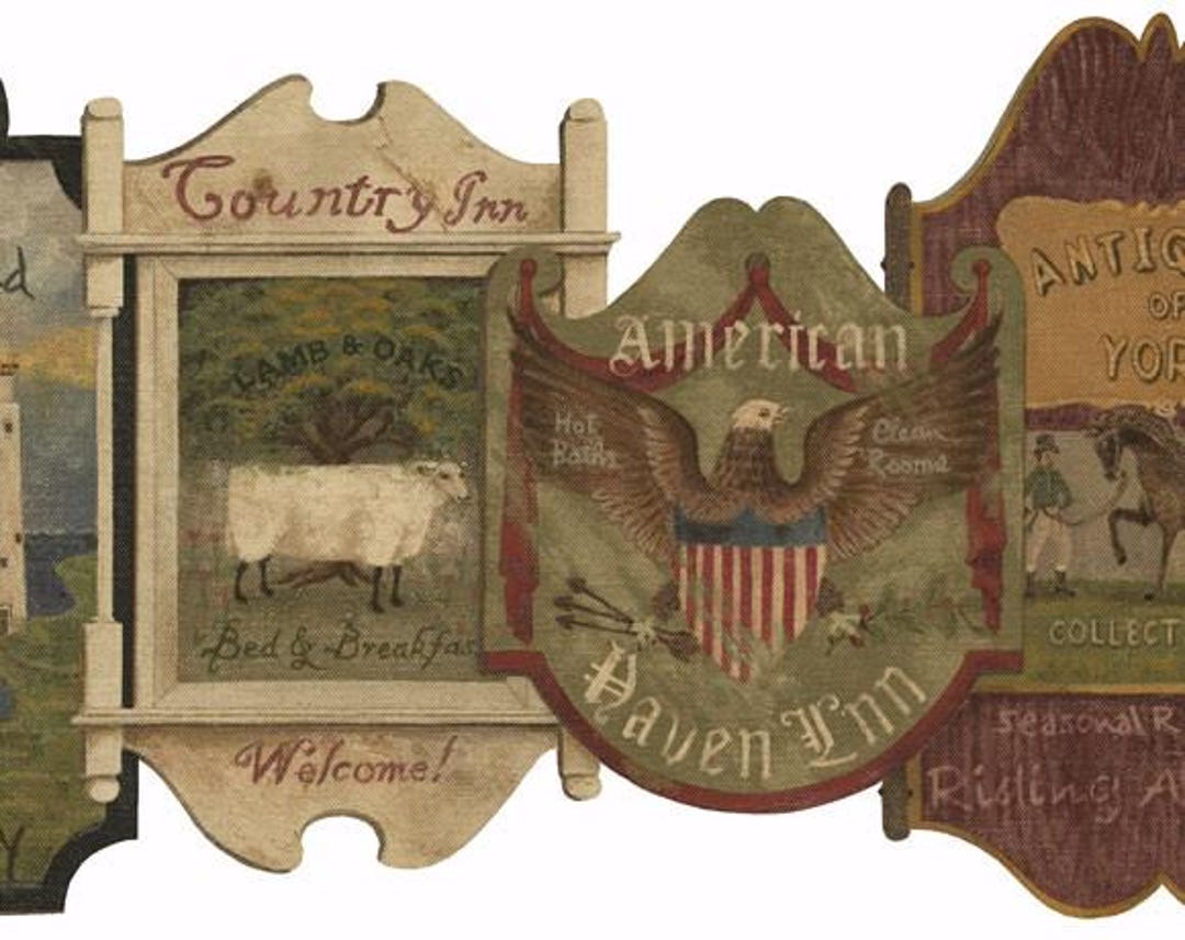 Country Signs Die-cut Wallpaper Border - Burgundy Bs7093b - Etsy