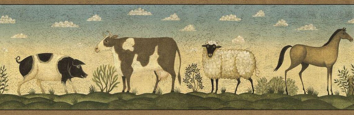 Primitive Folk Art Animals Wallpaper Border 250b69203 - Etsy