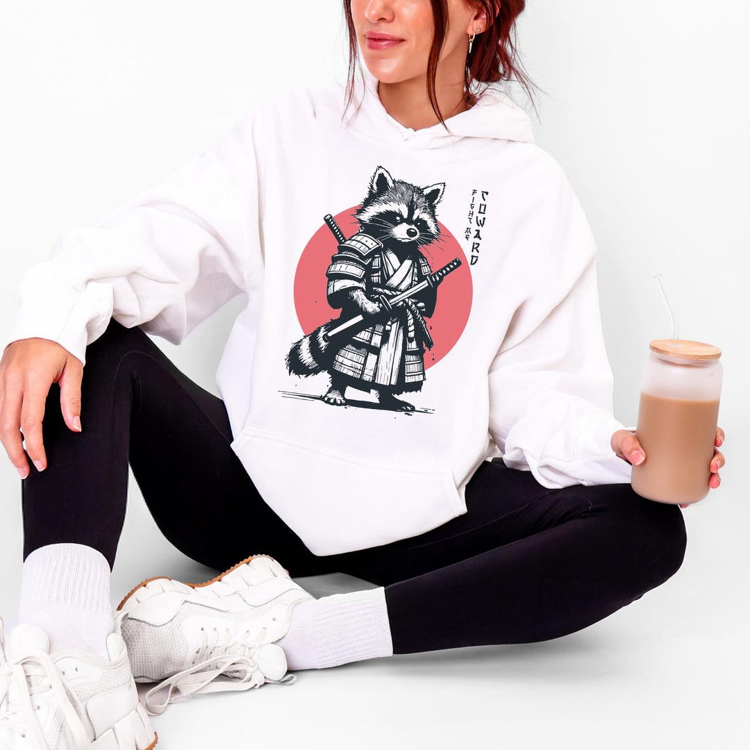 Raccoon Samurai Hoodie – Unisex Graphic Sweatshirt, Bella Canvas 3719 ...