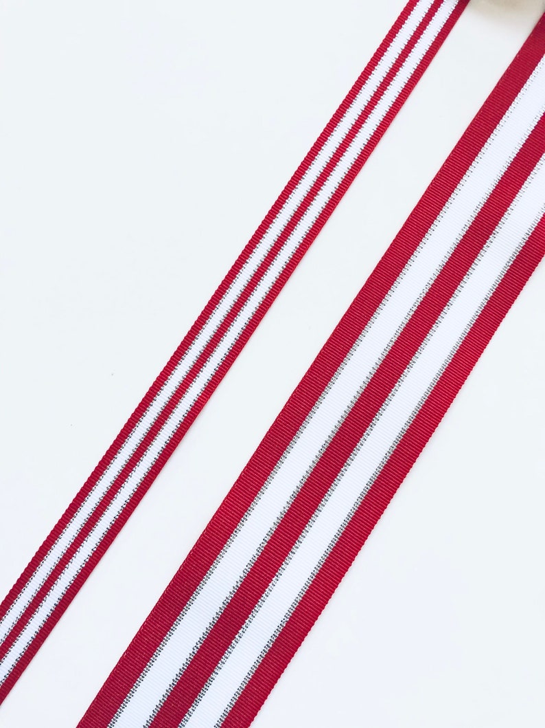 Red White & Silver Striped Ribbon by the Yard 3/8 5/8 - Etsy