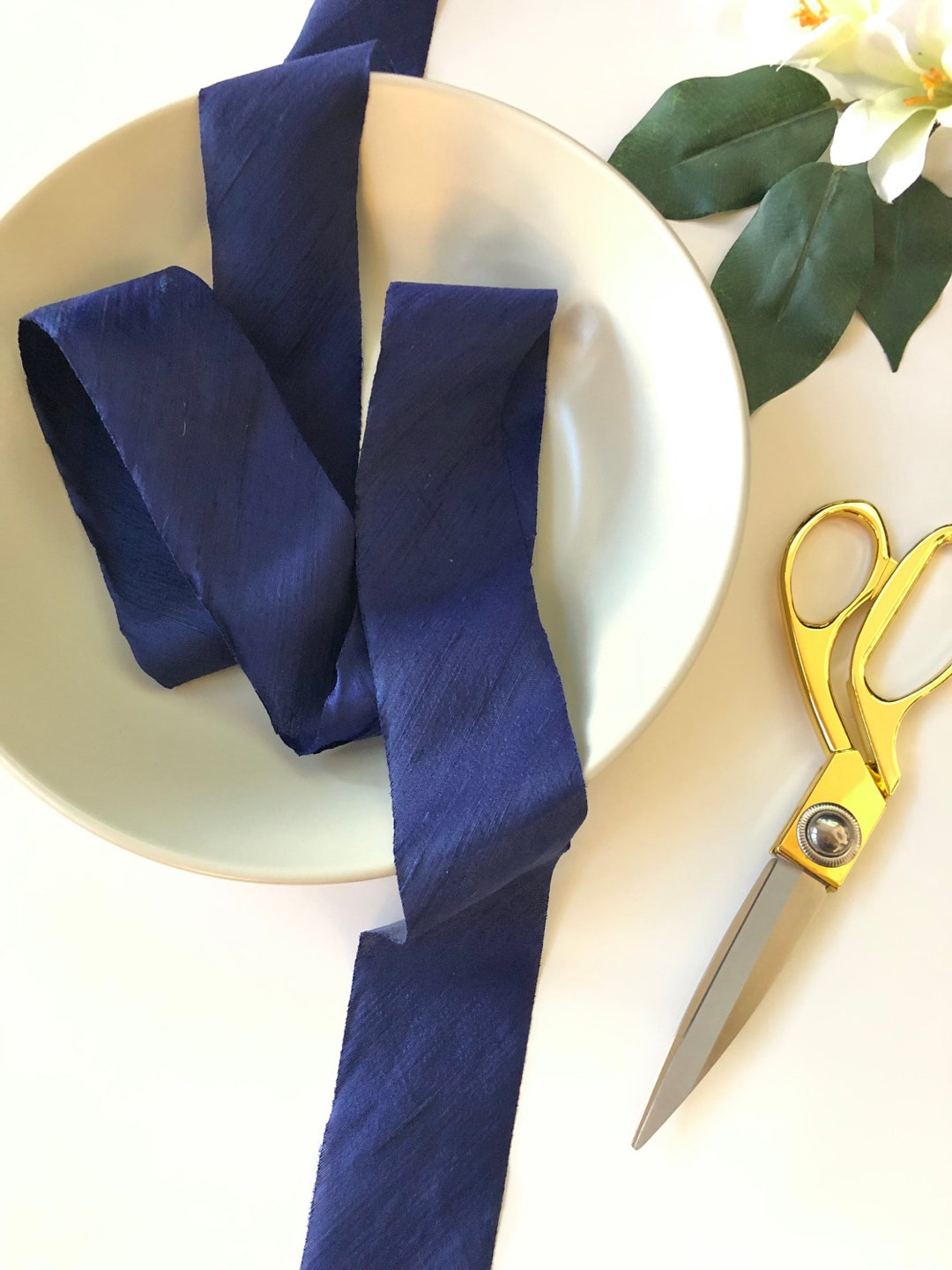 Navy Blue Silk Ribbon, 2 Inch Wide, by the Yard, Raw Frayed Edge and ...
