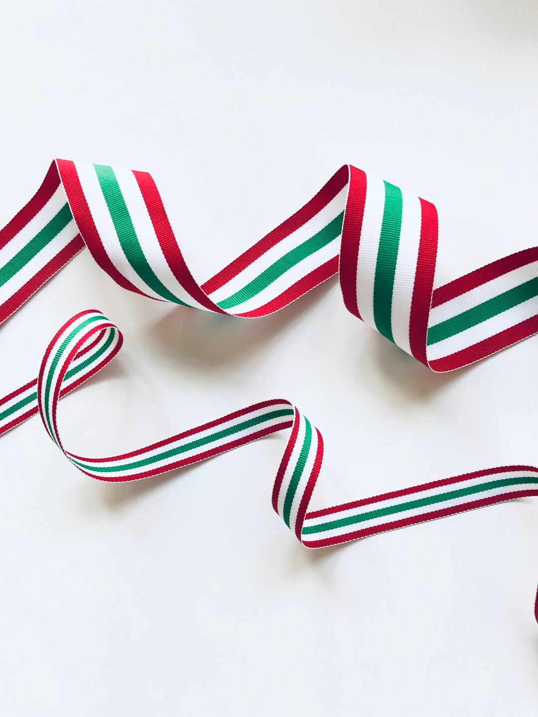 Red White & Green Striped Ribbon, by the Yard, 3/8” 5/8” 7/8” or 1.5 ...