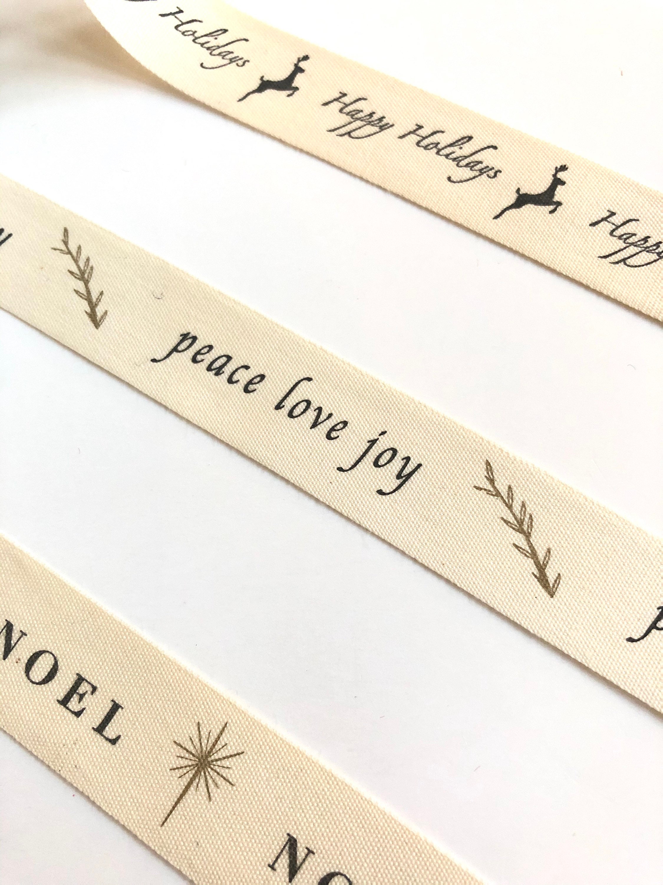 3/4” Ivory Cotton Canvas Ribbon, by the Yard, Noel, Peace Love Joy ...