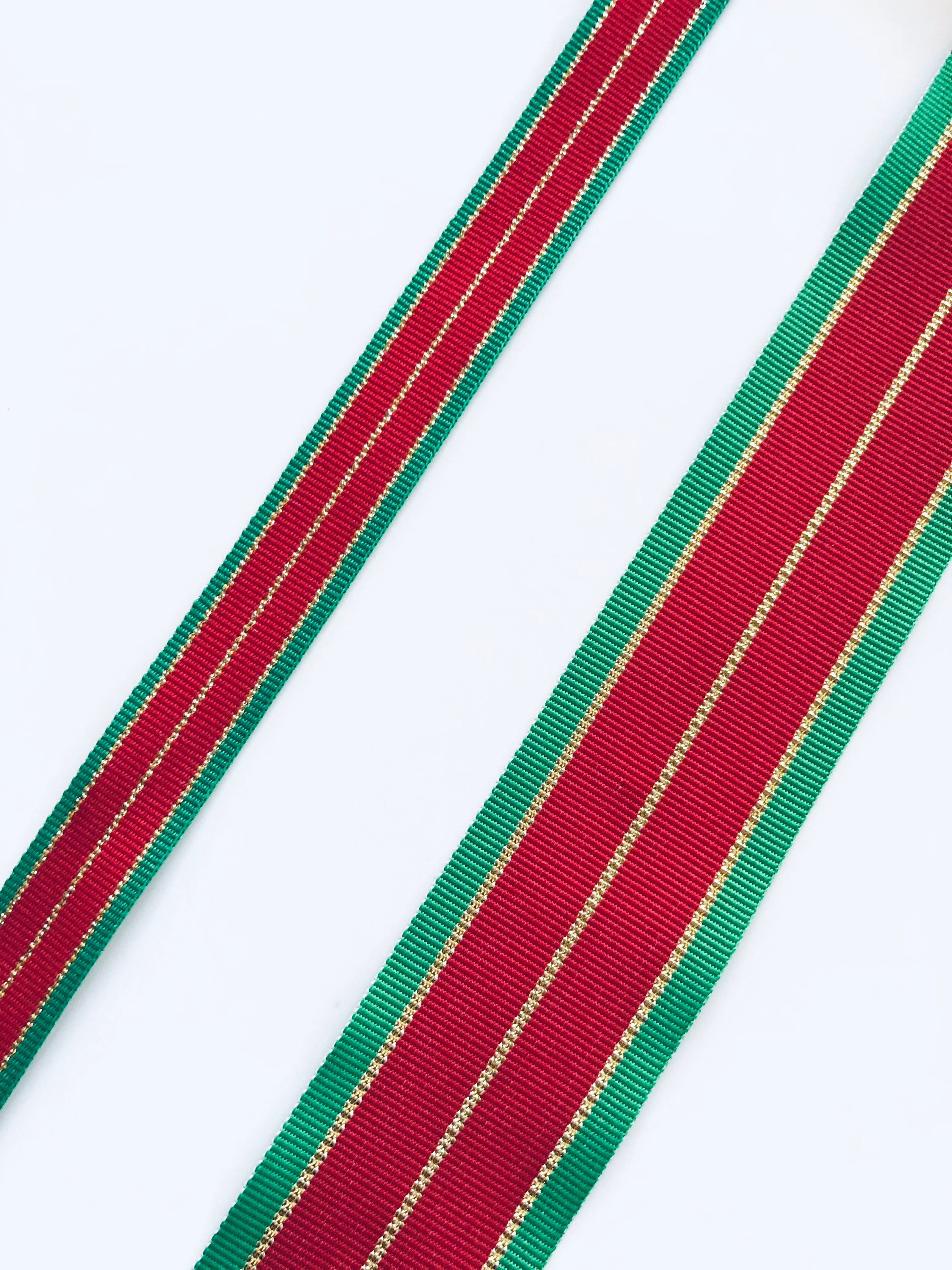 Red Green & Gold Striped Ribbon by the Yard 5/8 or 1 3/8 | Etsy