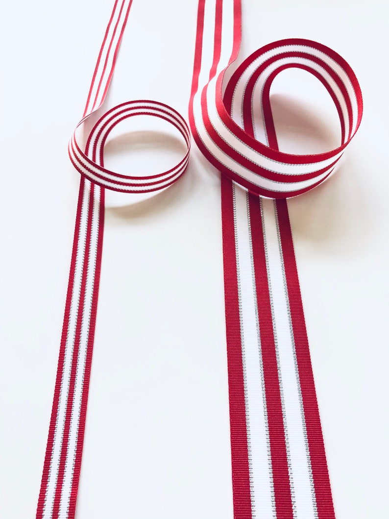 Red White & Silver Striped Ribbon by the Yard 3/8 5/8 - Etsy