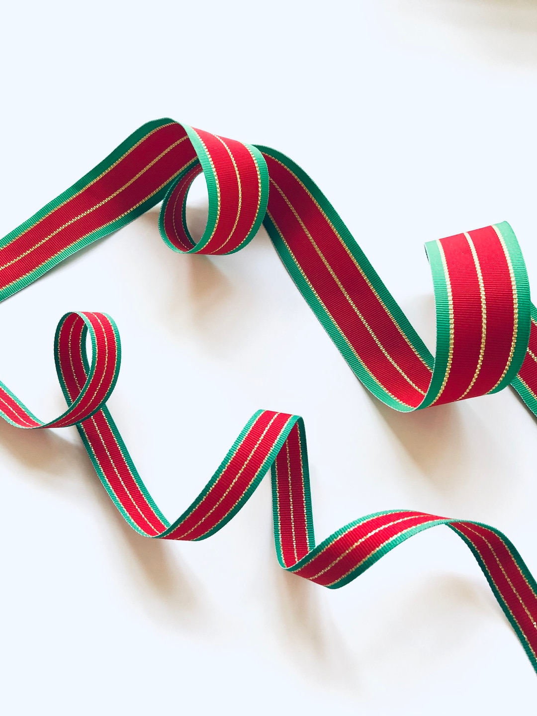 Red Green & Gold Striped Ribbon, by the Yard, 5/8” 7/8” or 1 3/8 ...