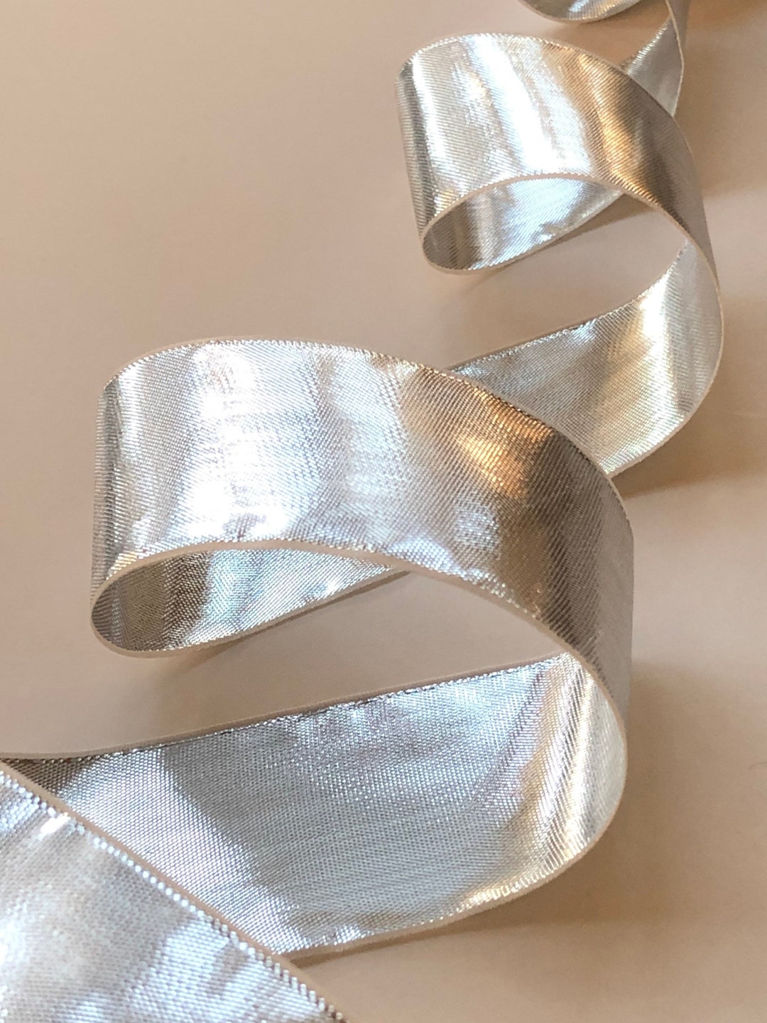 5 + Yards Silver Lamé Ribbon, 3/8 5/8 7/8 or 1.5 Inch, Metallic Shimmer ...