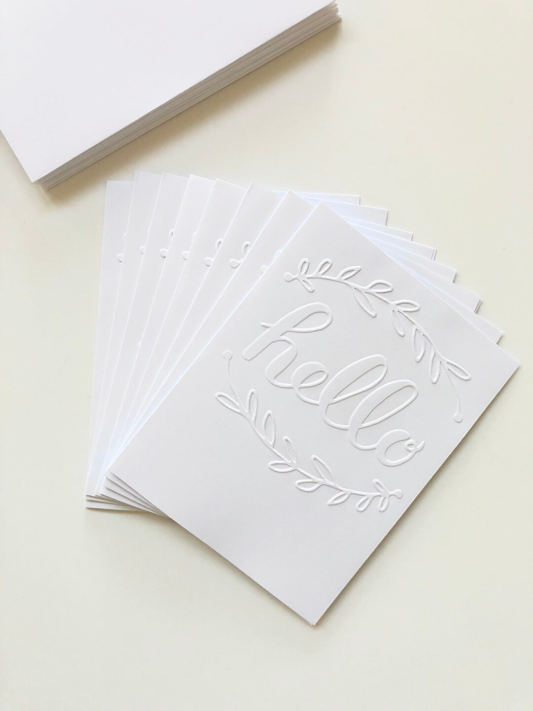 Hello Card Set, White Blank Folded Embossed Notecards With Envelopes ...