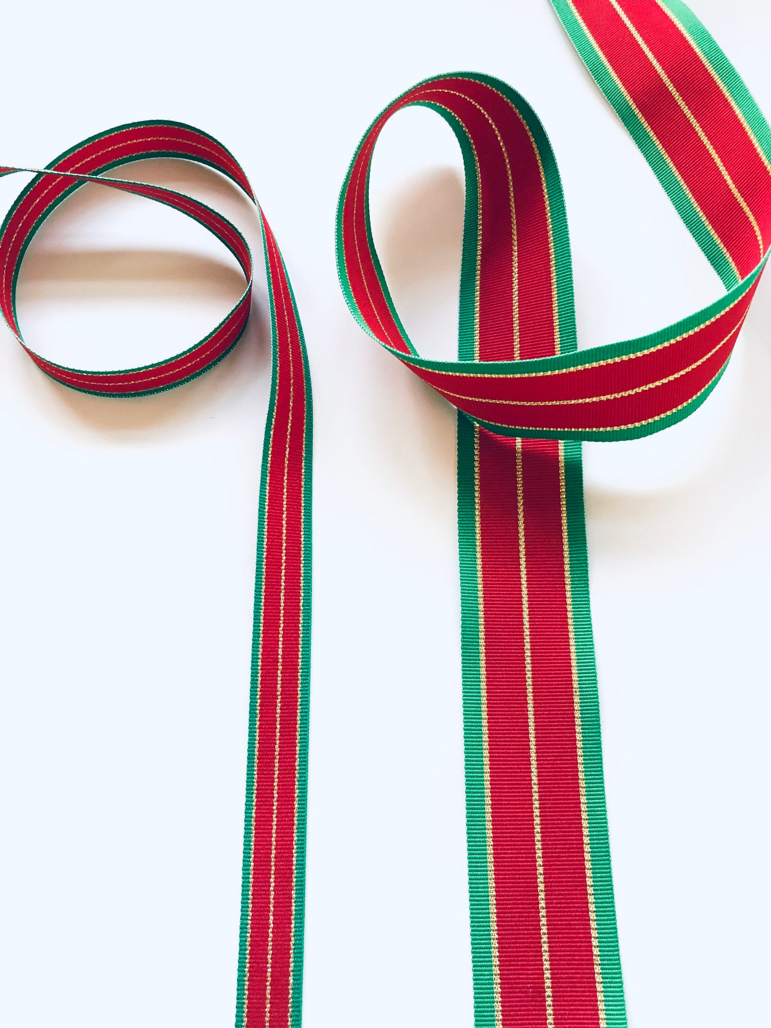 Red Green & Gold Striped Ribbon by the Yard 5/8 or 1 3/8 - Etsy