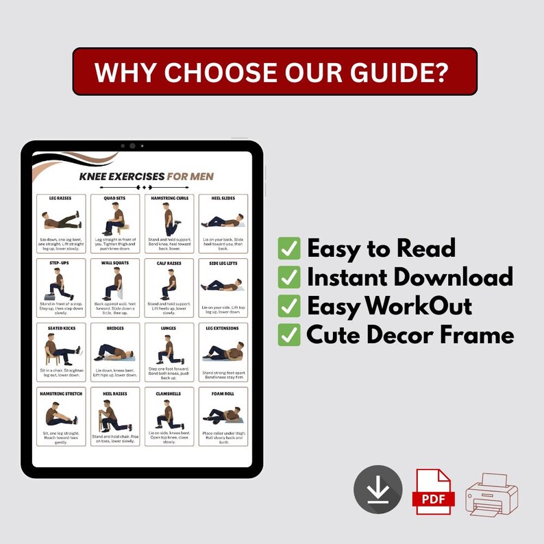 Knee Exercises Chart, Printable Exercise Chart, Senior Workout Routines ...