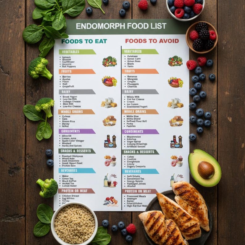 Endomorph Food List, Endomorph Diet Grocery List Printable, Protein ...