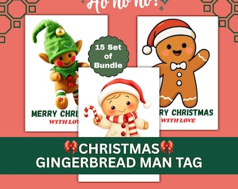 Gingerbread Man Christmas Gift Tags: Printable Holiday Treat Tag, Xmas ...