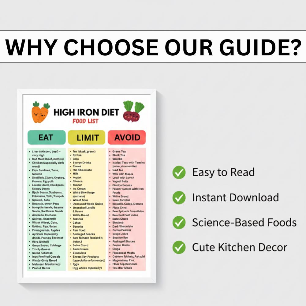 High Iron Foods List Printable, Iron-rich Chart PDF, Printable High ...