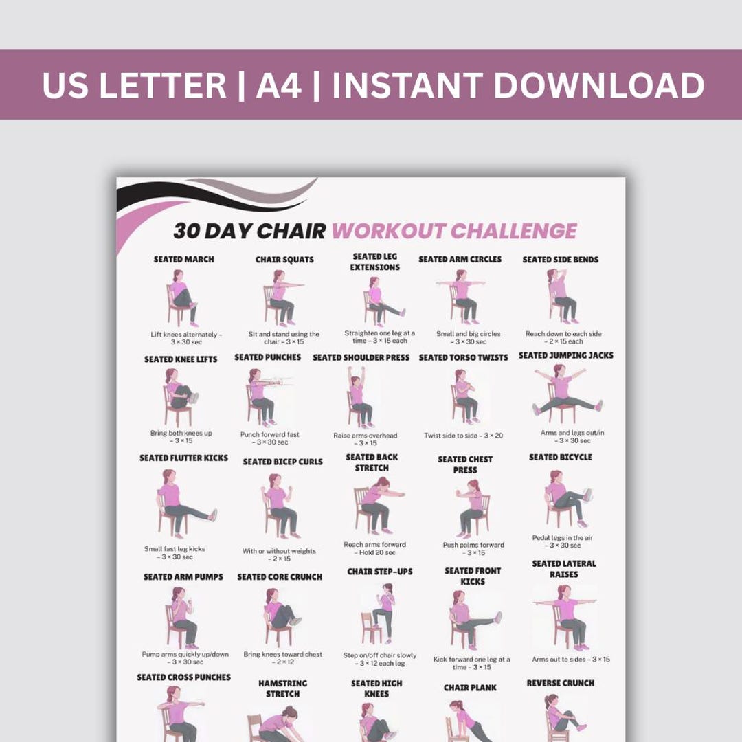 Chair Workout Plan 30 Day Challenge, Office Chair Workout for Seniors ...