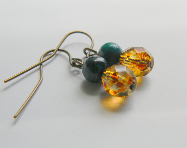 Jasper Green jasper with fire polished glass beads dangle | Etsy
