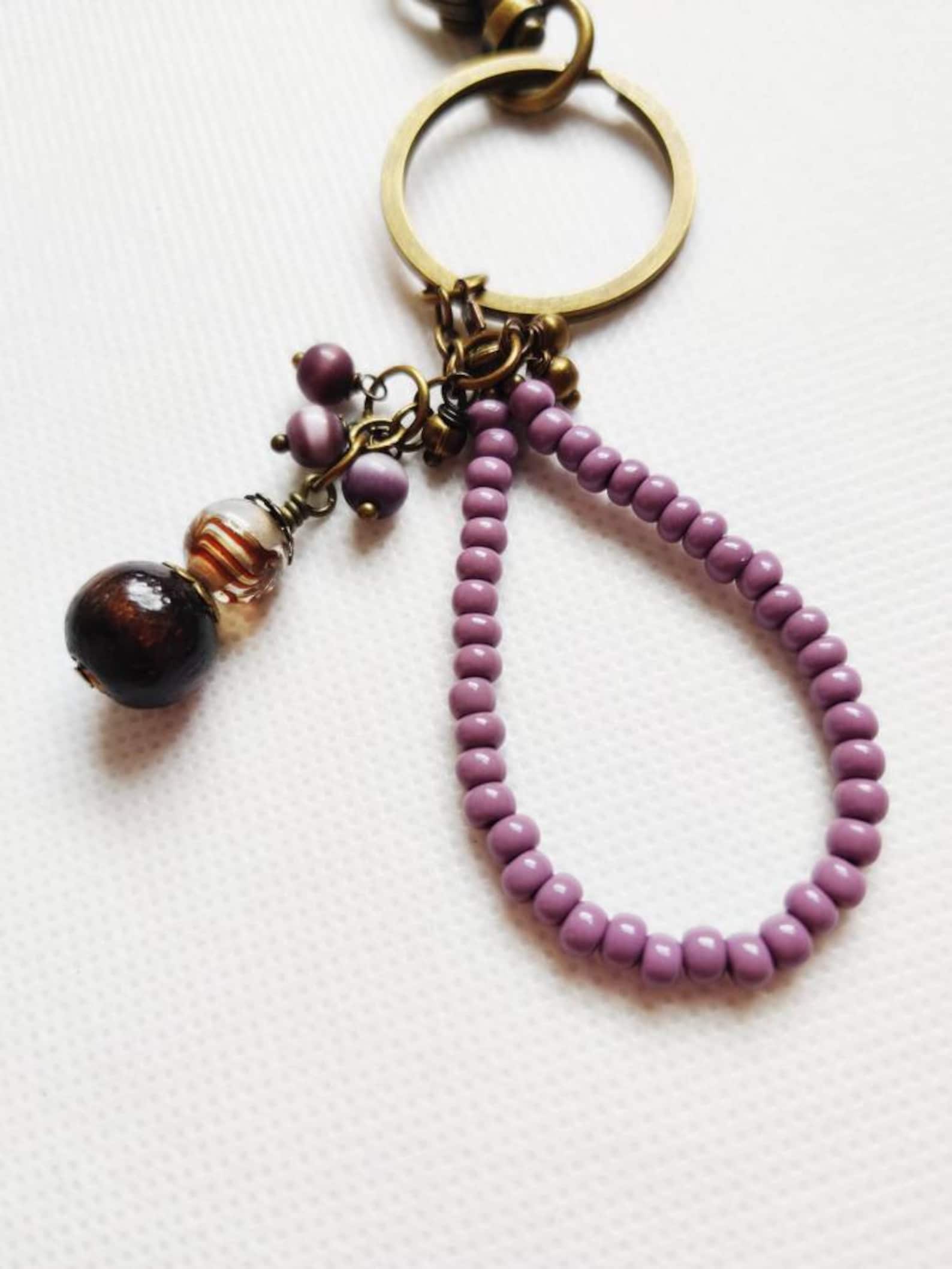 Ayla Purple Dangle Beaded Keychain Purse Charm Rustic - Etsy Hong Kong