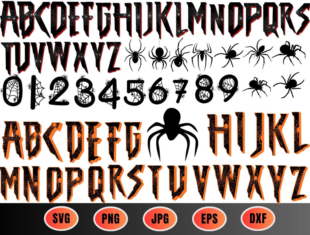 Spooky Spider Alphabet SVG Bundle, Halloween ABC Cut Files (digital ...
