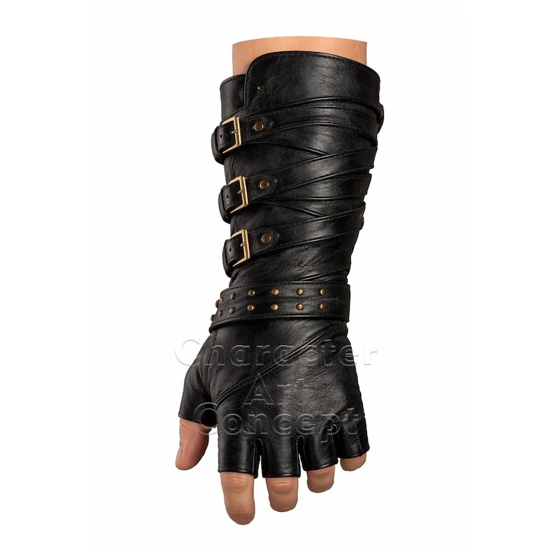 New Leather Fingerless Gauntlets | Adjustable Cosplay Arm Bracers - Etsy